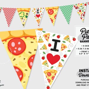 Pizza Party Banner | Printable Pizza Theme Birthday Pennant | Italian ...