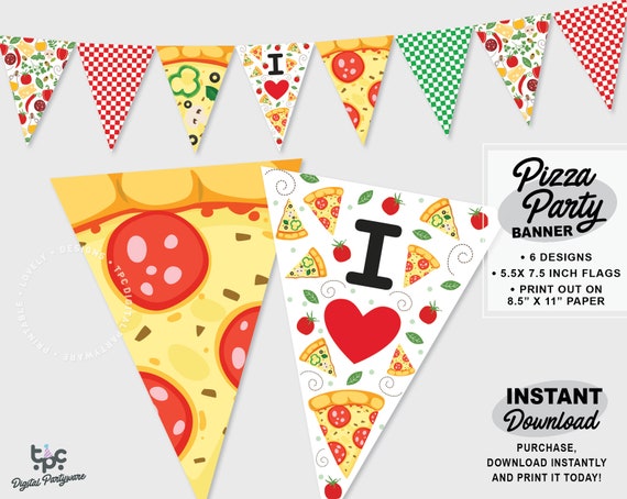 Pizza Party Banner Printable Pizza Theme Birthday Banner - Etsy