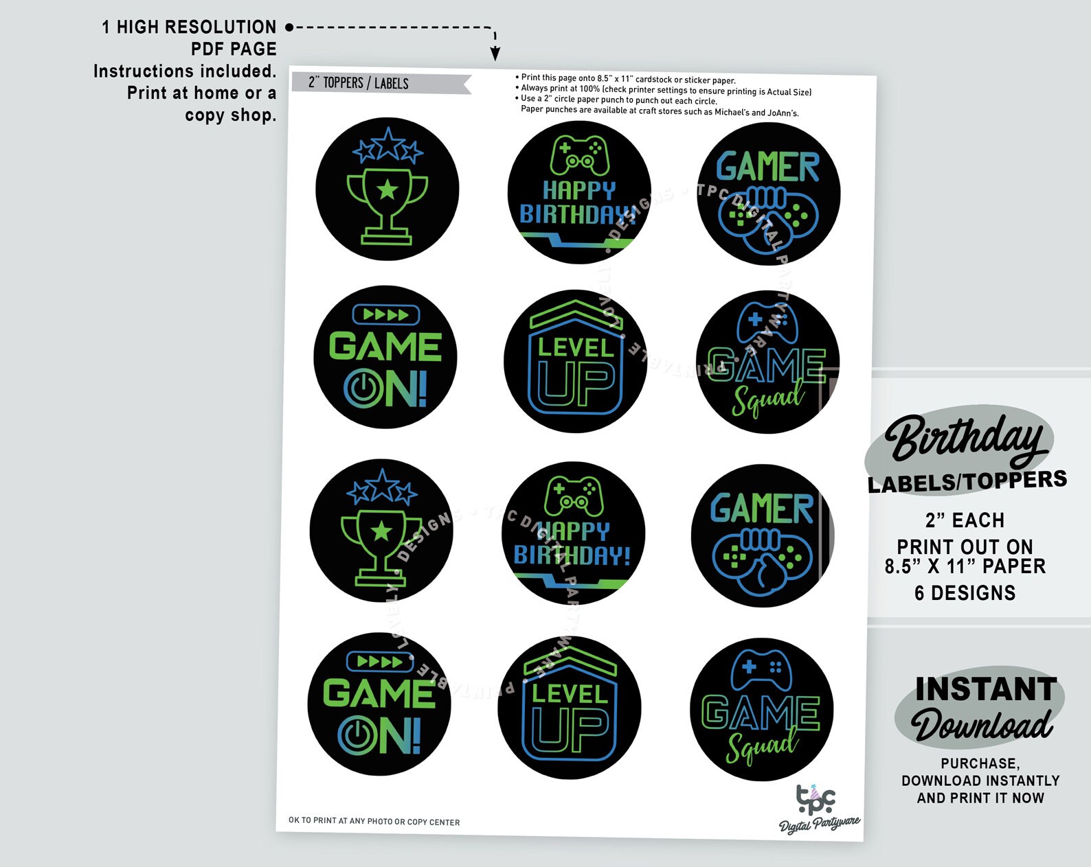 Gamer Party Labels Printable Video Game Cupcake Toppers - Etsy