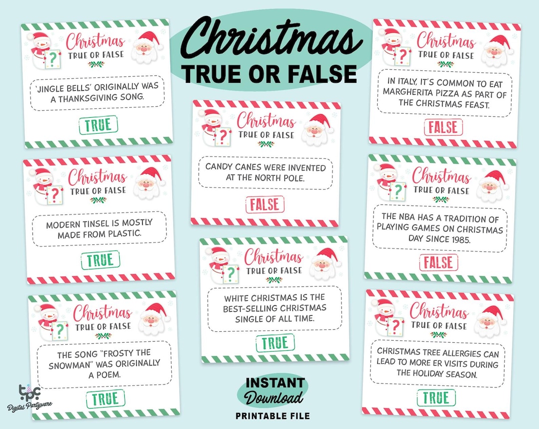 Christmas True or False Game | Printable Christmas Trivia Quiz | DIY ...