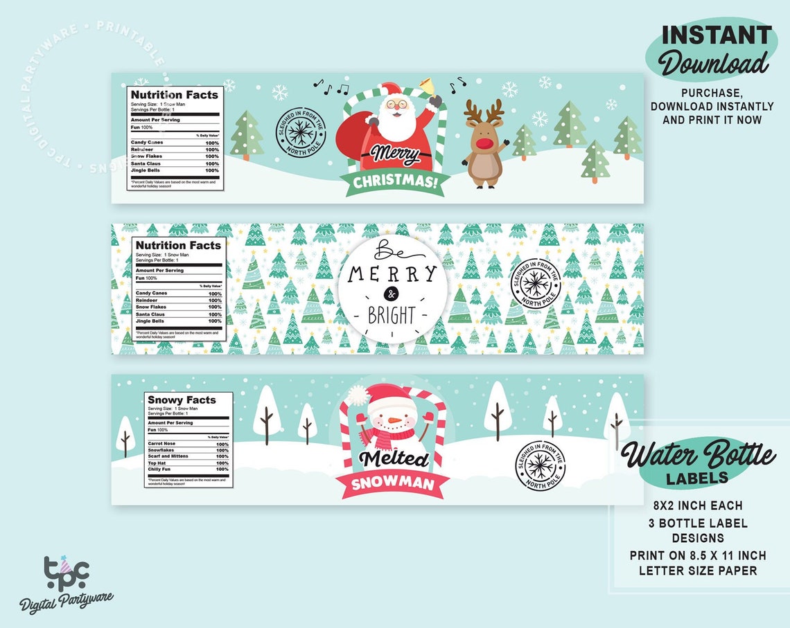 Melted Snowman Water Label Printable Christmas Water Bottle - Etsy