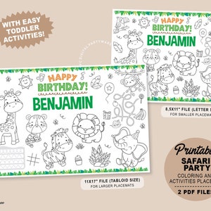 Editable Safari Party Placemat Printable Toddler Birthday Coloring Page ...