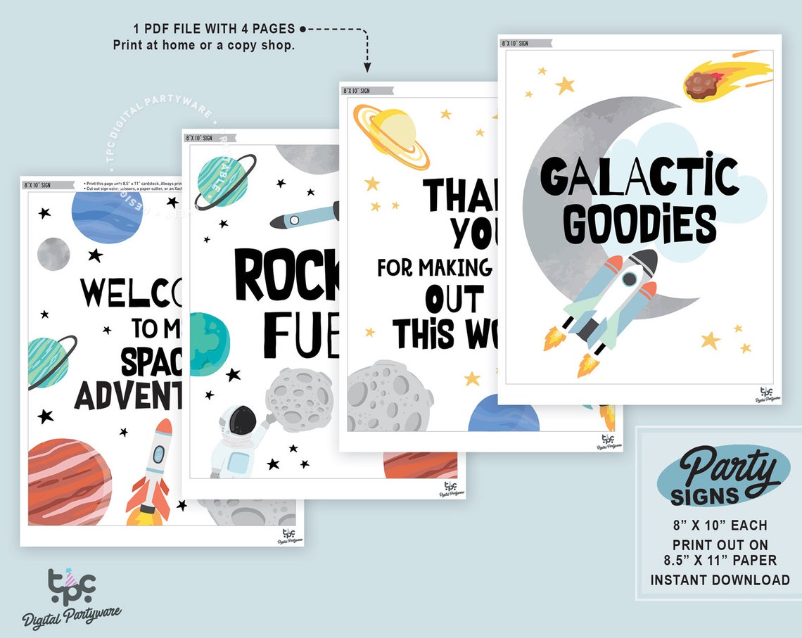 Outer Space Birthday Party Signs Printable Outer Space Signs - Etsy