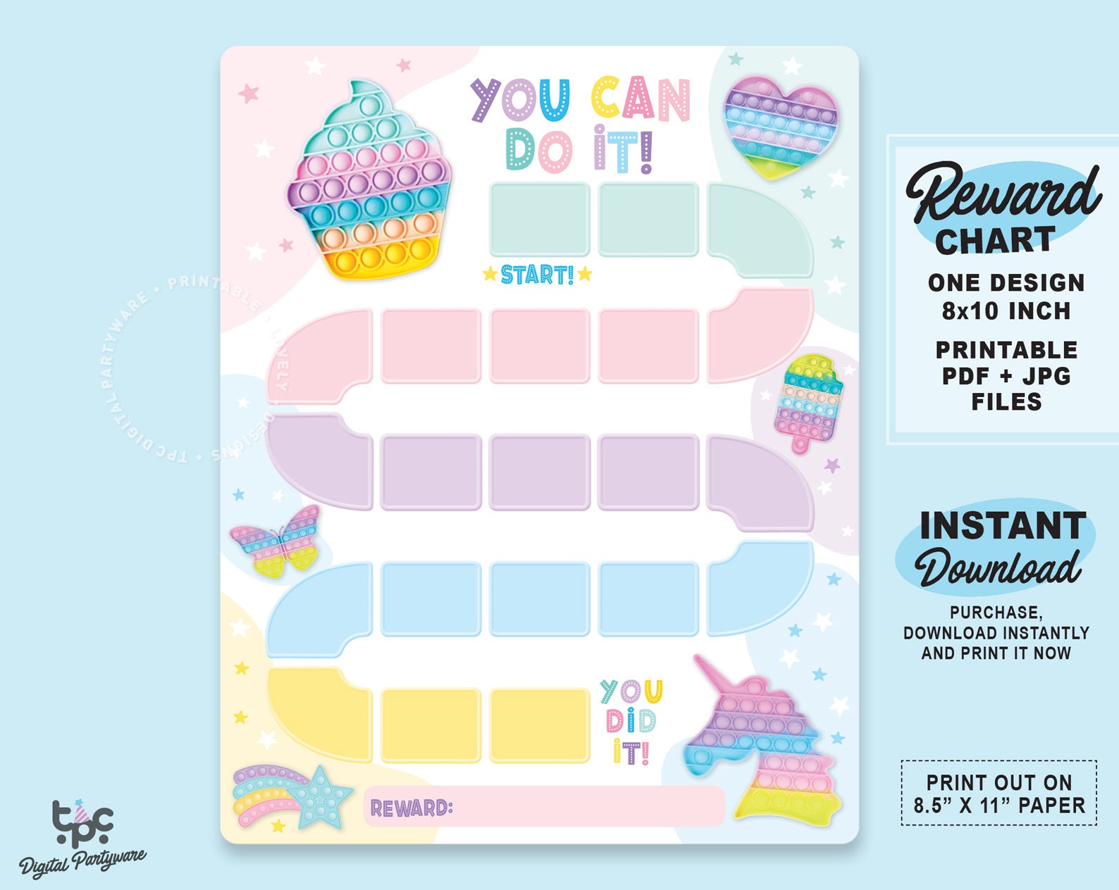 Printable Pop It Reward Chart Pop It Fidget Kids Behavior - Etsy