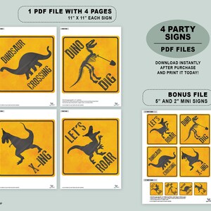 Dinosaur Birthday Party Signs | Printable Dinosaur Set of 4 Party Signs ...
