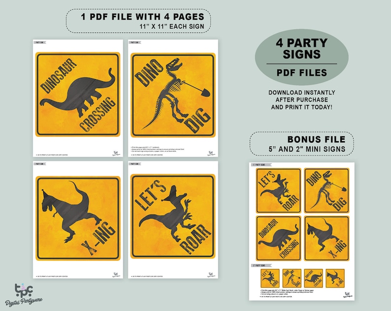 Dinosaur Birthday Party Signs / Printable Dinosaur Set of 4 | Etsy