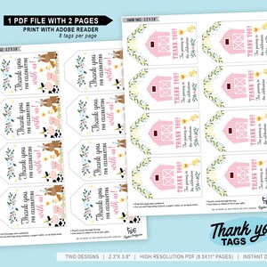 Pink Farm Party Favor Tags Printable Barn Favor Tags Farm Baby Shower ...