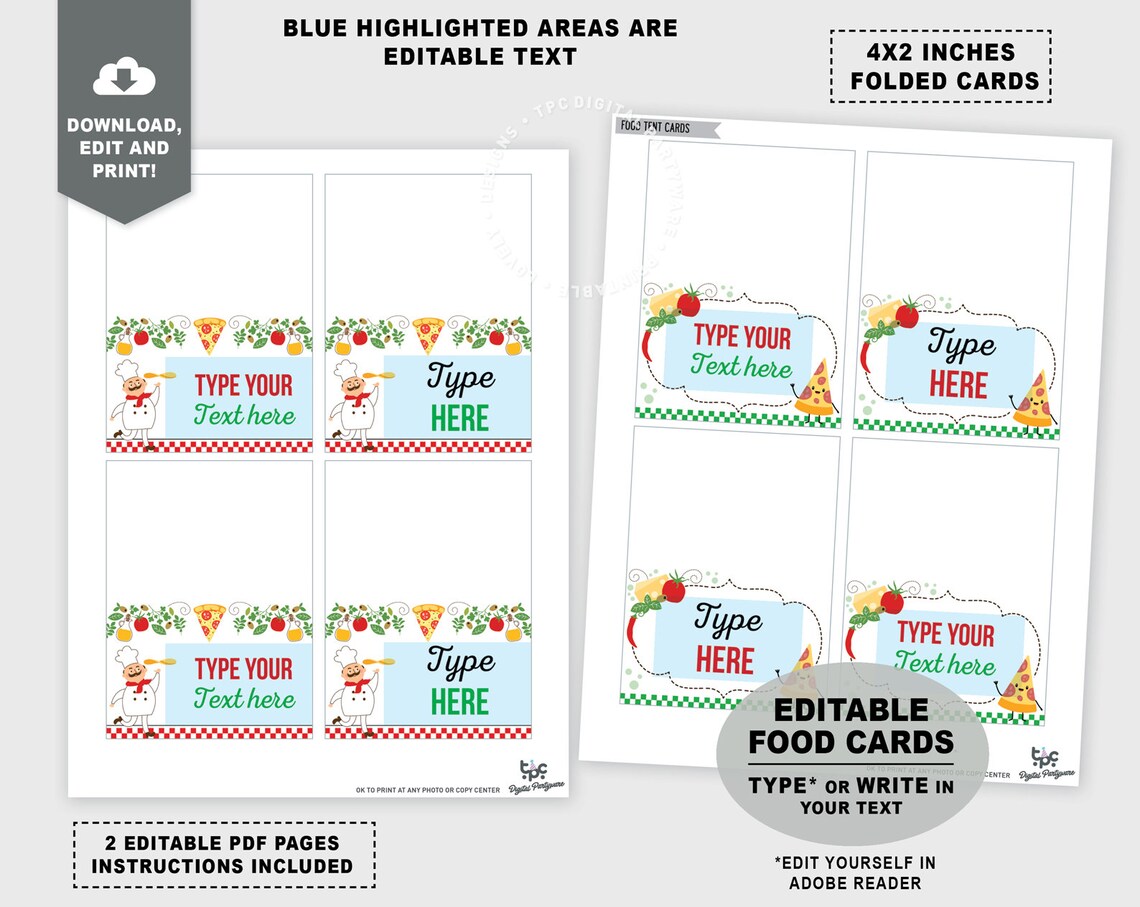 Pizza Party Food Card Printable Pizza Buffet Label - Etsy