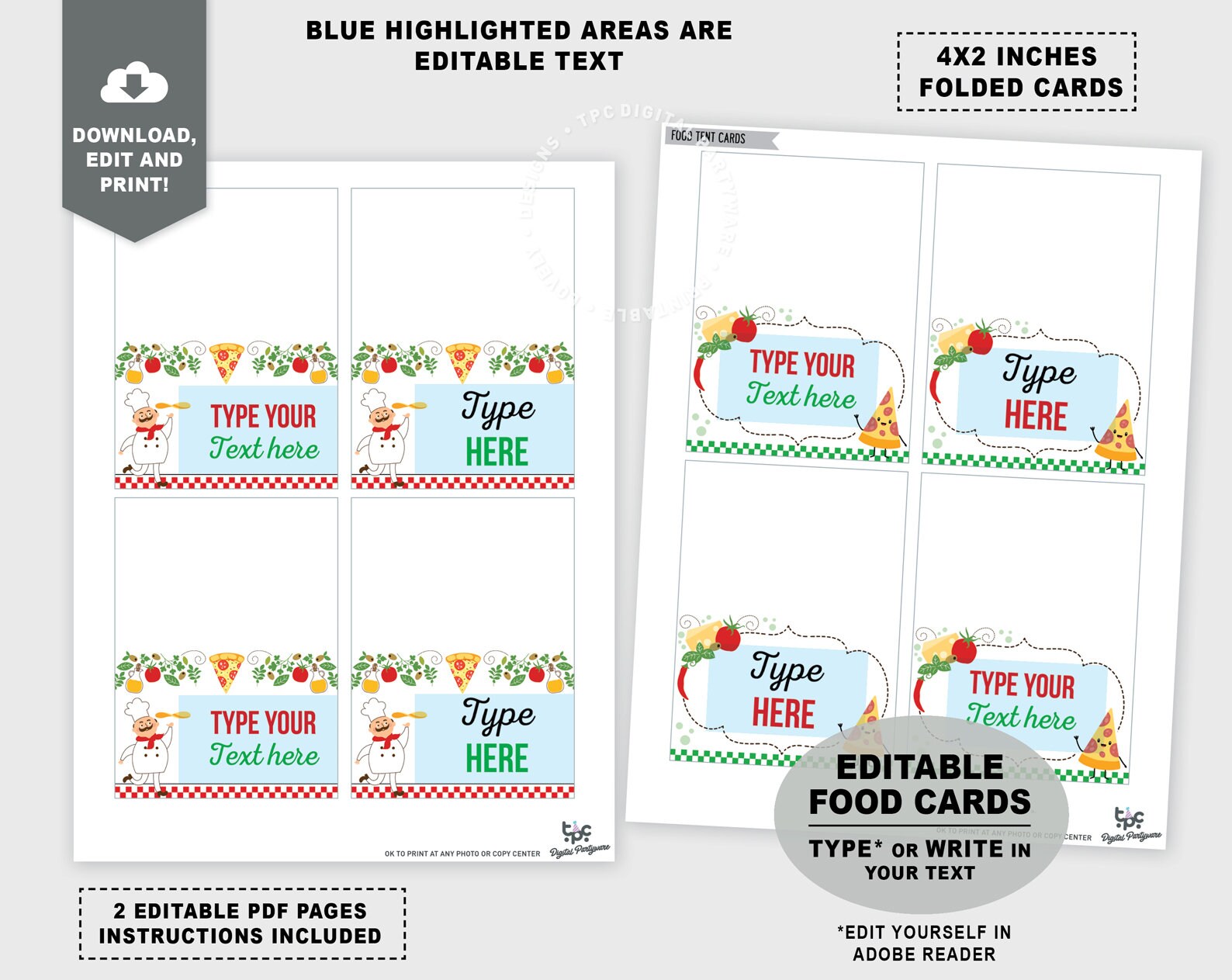 Pizza Party Food Card Printable Pizza Buffet Label - Etsy