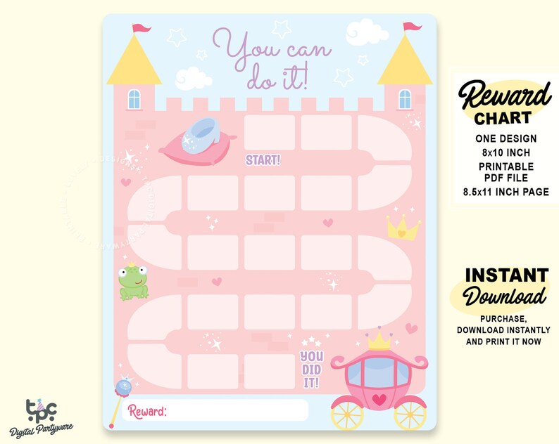 Princess Reward Chart Printable Castle Behavior Daily - Etsy