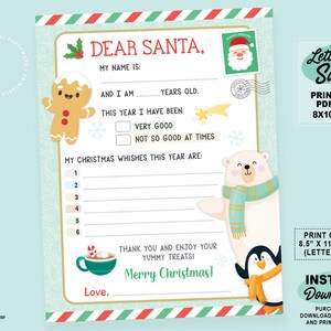 Printable Letter to Santa Christmas Wish List Kids Letter to Santa Dear ...