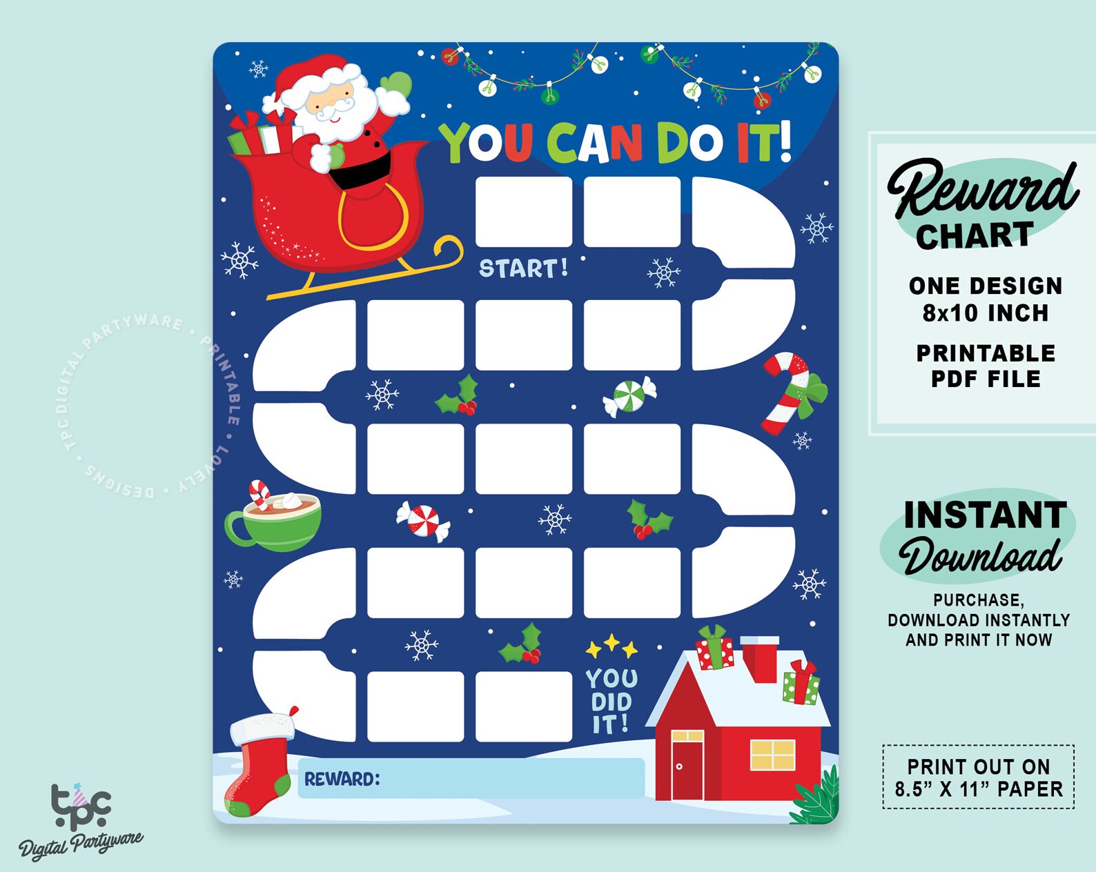 Santa Reward Chart Printable Behavior Chart Daily Chore - Etsy