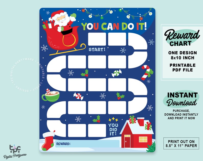 Santa Reward Chart Printable Behavior Chart Daily Chore - Etsy