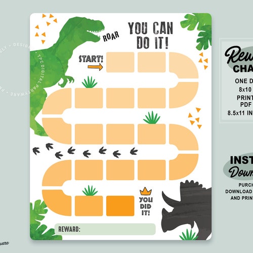 Dinosaur Reward Chart for Kids Behavior Chart Printable Chore - Etsy
