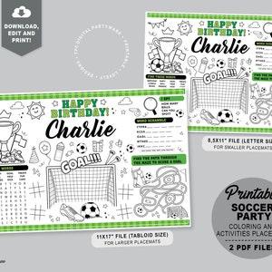 Editable Soccer Party Placemat Printable Football Party - Etsy