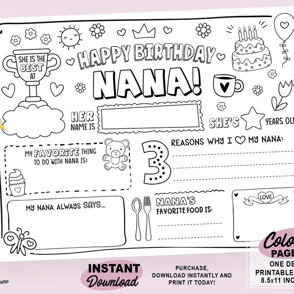 Nana Birthday Coloring Page - Etsy