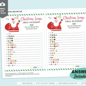 Christmas Songs Emoji Pictionary Printable Christmas Games | Etsy