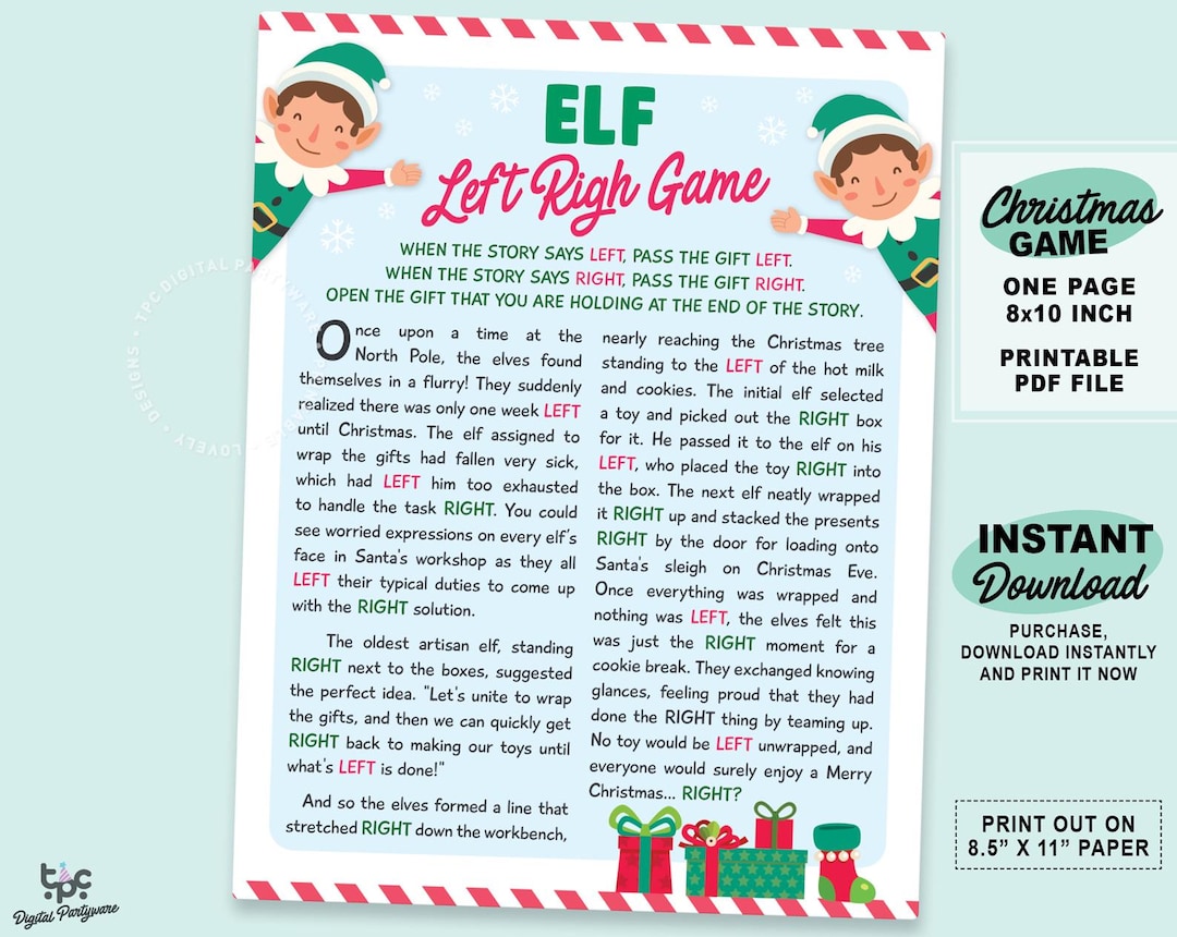 Left Right Christmas Game | Printable Funny Elf Christmas Story ...