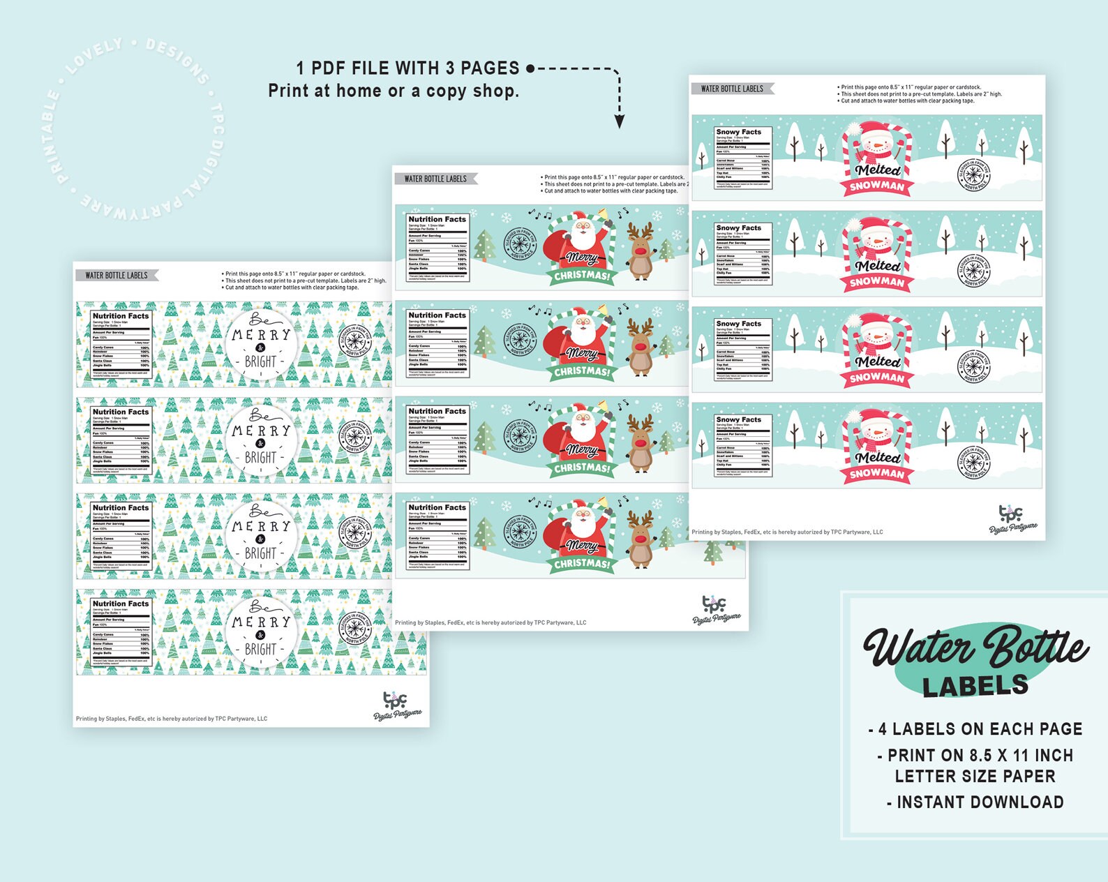 Melted Snowman Water Label Printable Christmas Water Bottle - Etsy