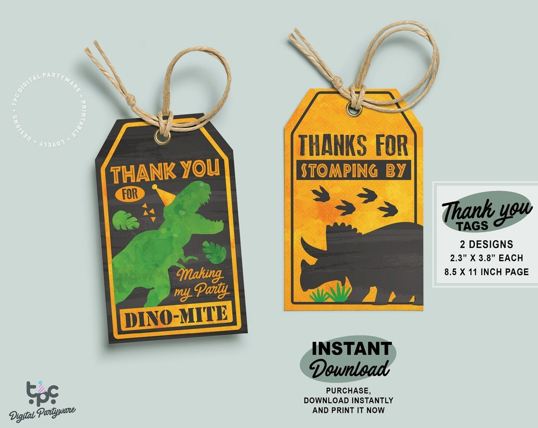 Dinosaur Thank You Tags Printable Dinosaur Birthday Label T-rex Tags ...