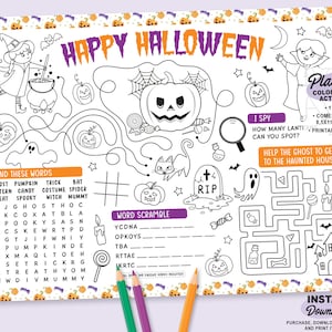 Halloween Coloring Placemat | Printable Halloween Party Coloring Page ...