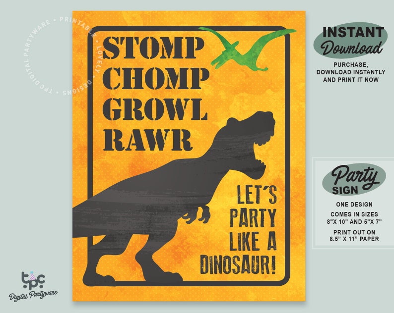 Dinosaur Party Sign Printable Dinosaur Party Sign Jurassic - Etsy