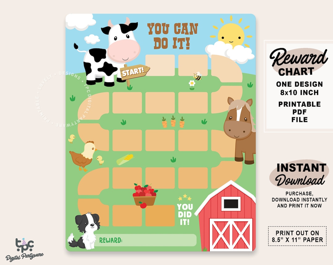 Farm Reward Chart | Printable Farm Kids Behavior Chart | Potty Training ...