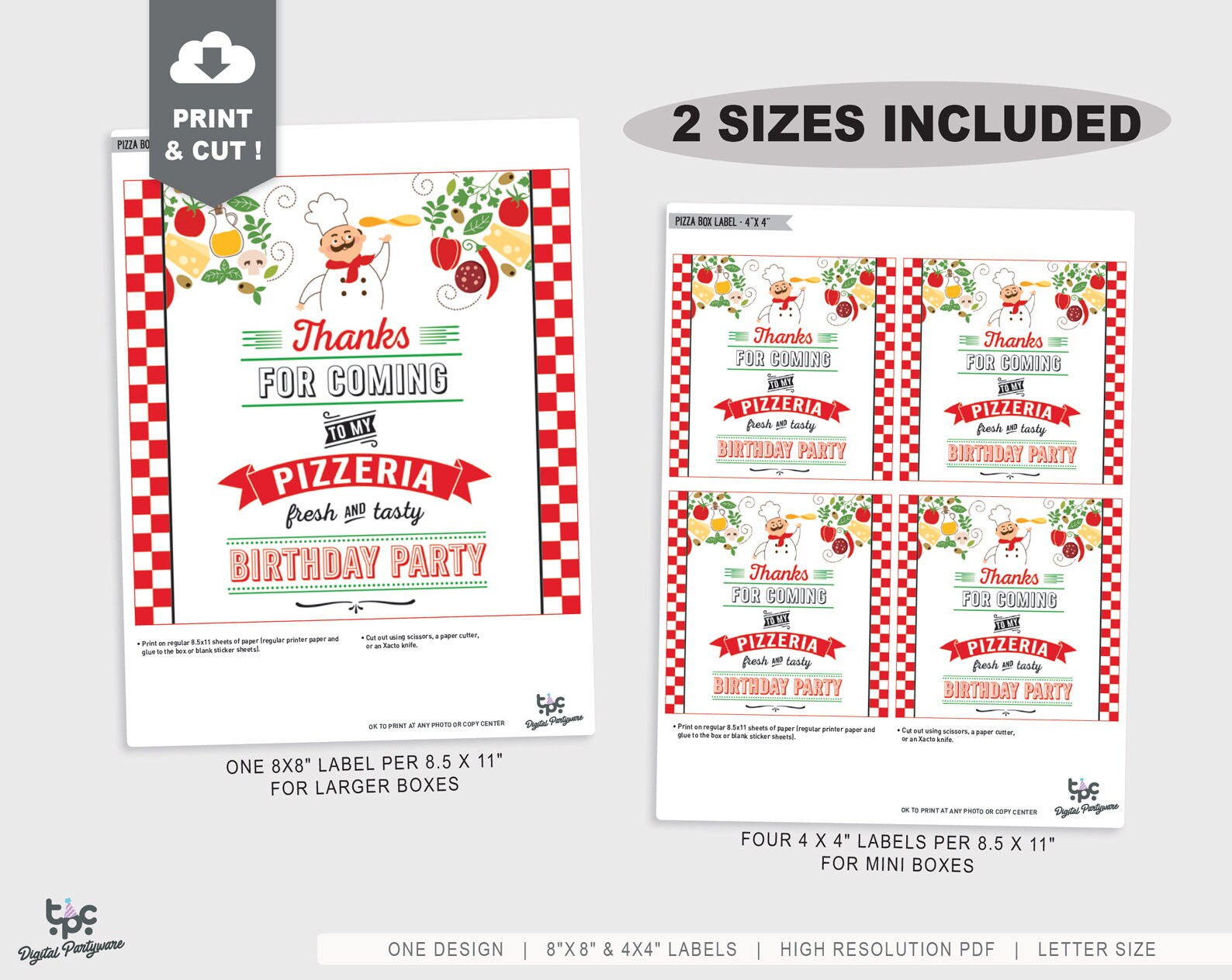 Pizza Box Printable Label Pizzeria Birthday Party Italian | Etsy