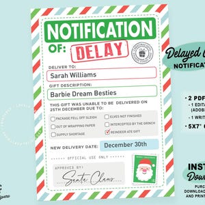 Late Gift Letter From Santa, Editable Notification of Delay Christmas ...
