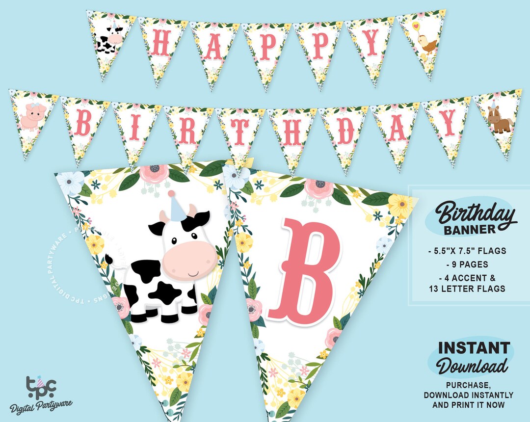 Happy Birthday Farm Animals Banner Printable Party Signs - Etsy