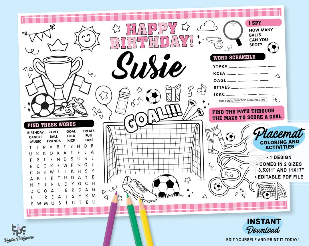 Editable Soccer Birthday Placemat | Printable Football Party Coloring ...