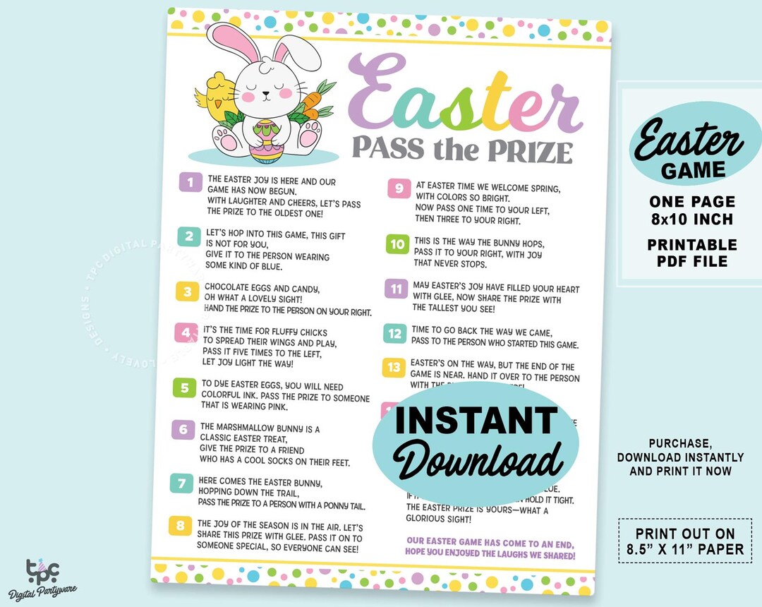 Easter Pass the Prize Game Printable Pass the Gift Game Fun Rhymes Game ...