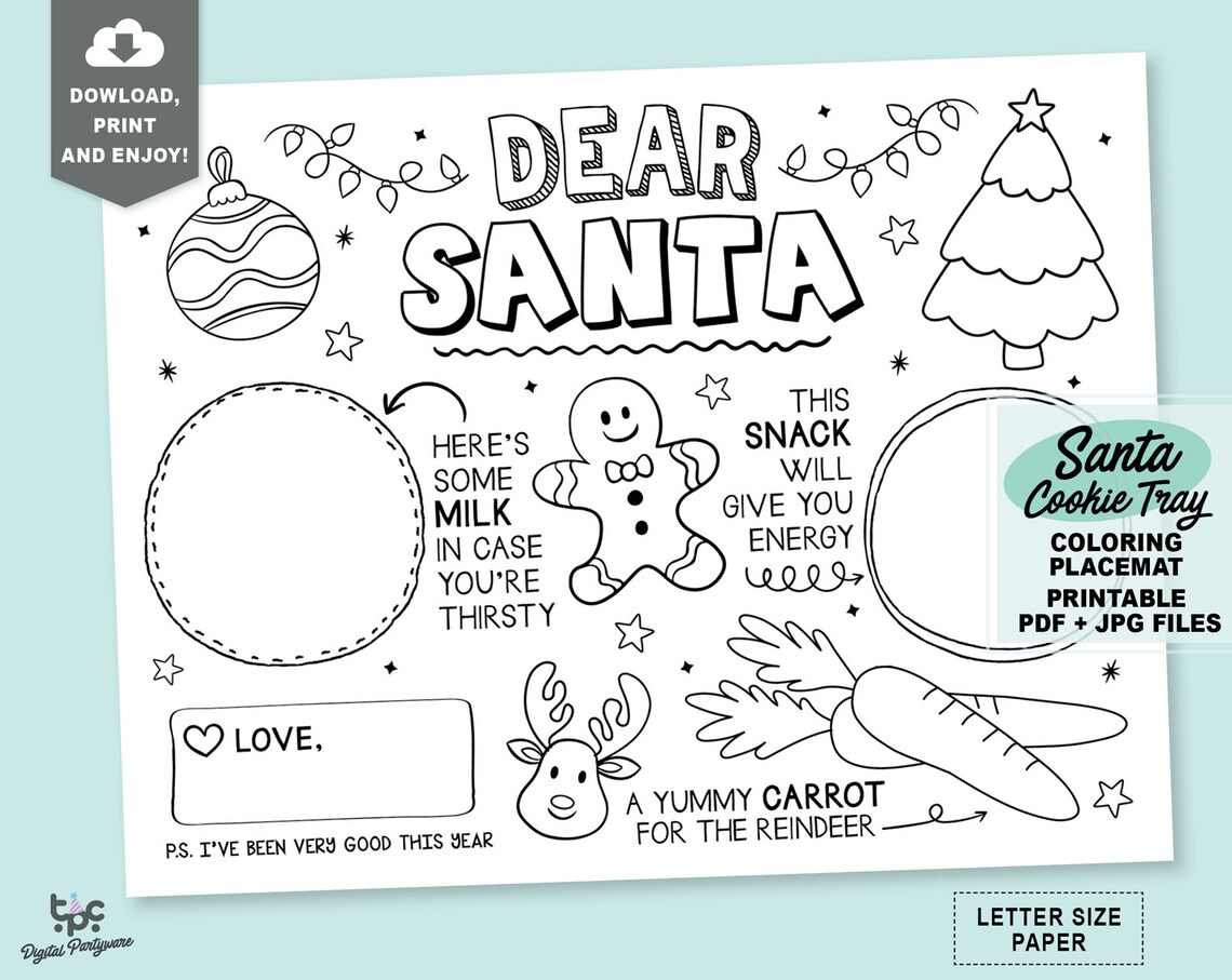 Santa Cookie Tray Placemat PRINTABLE Christmas Placemat for - Etsy