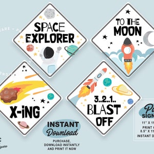Outer Space Birthday Party Signs Printable First Trip Around the Sun ...