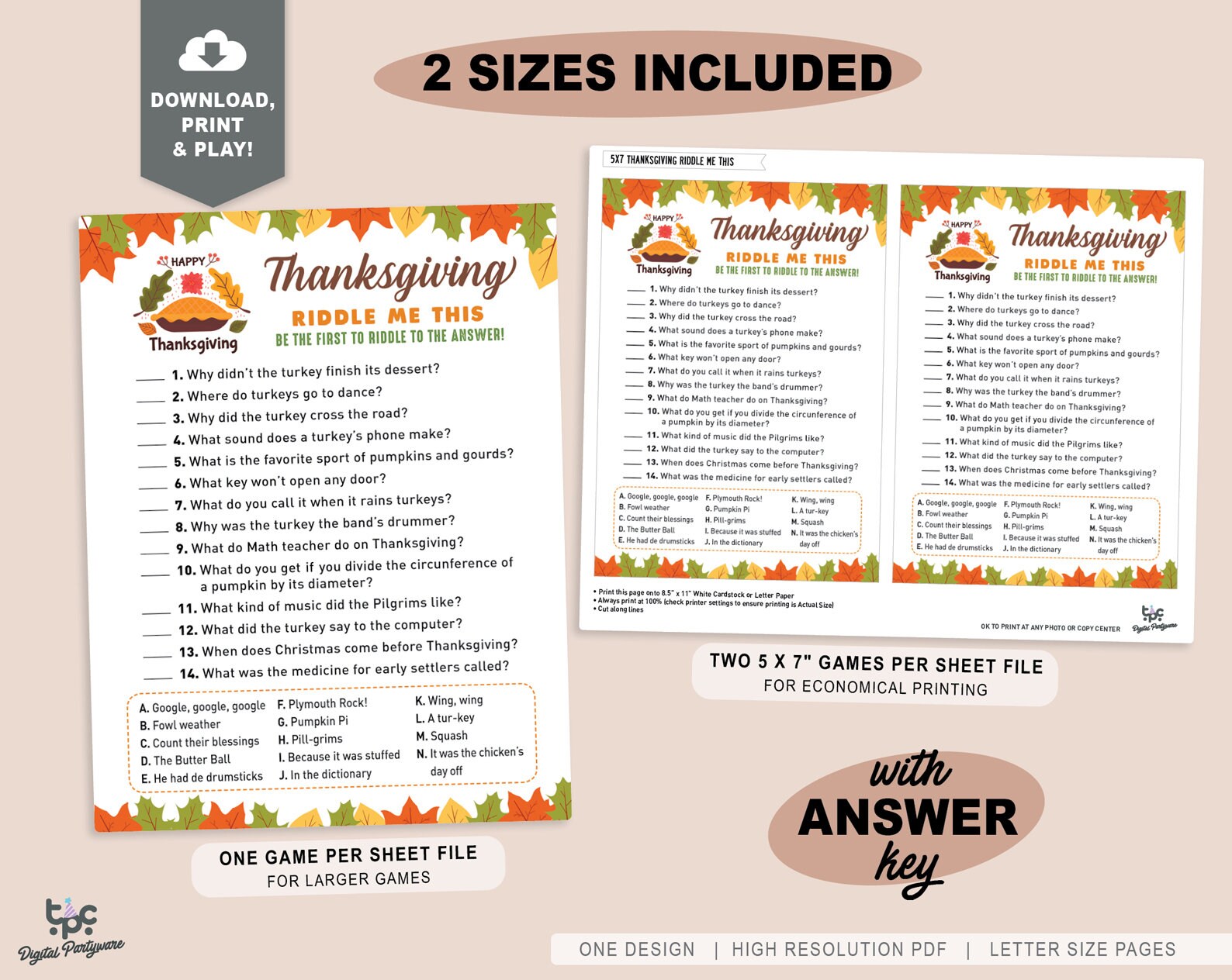 Thanksgiving Riddle Me This Trivia Game Thanksgiving - Etsy