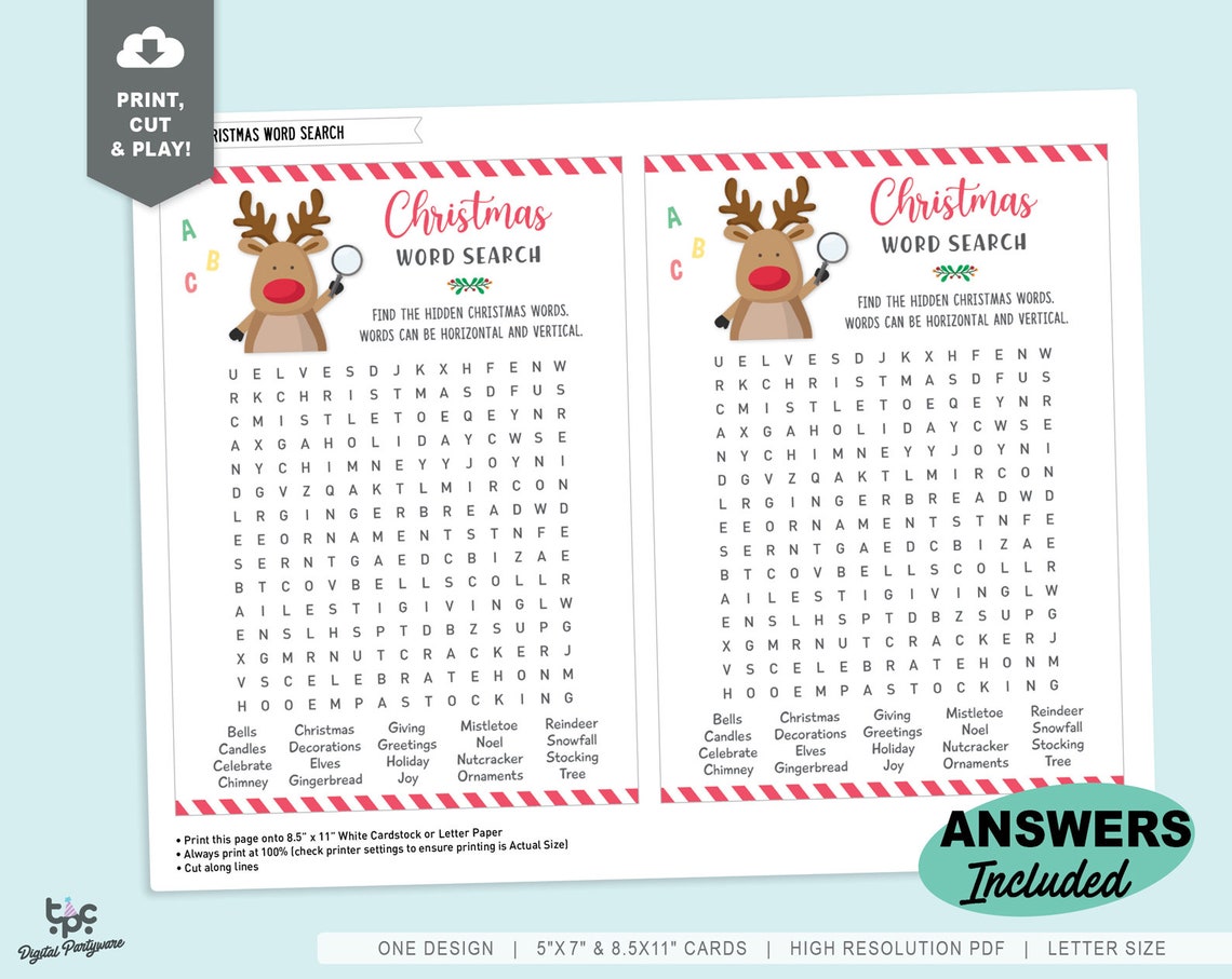 Christmas Word Search Printable Christmas Game Xmas Word | Etsy