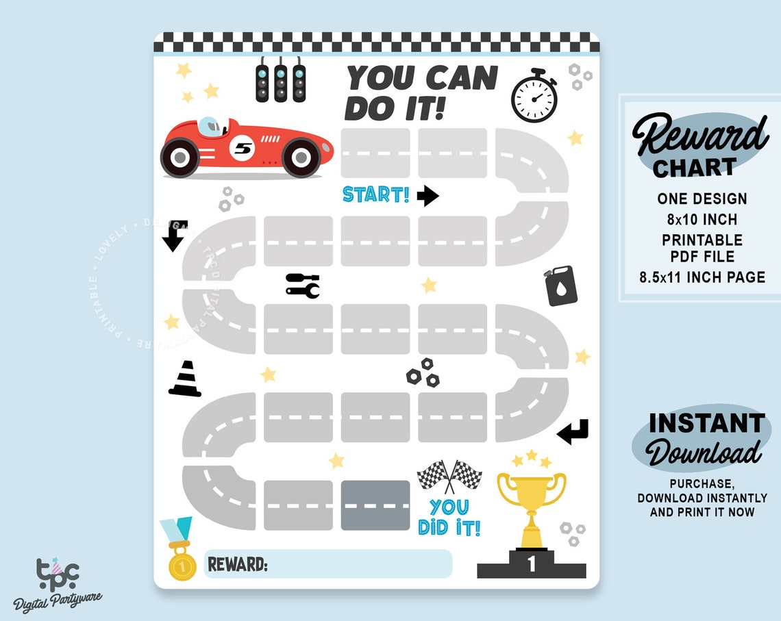 Printable Racing Car Reward Chart Cars Kids Behavior Chart - Etsy