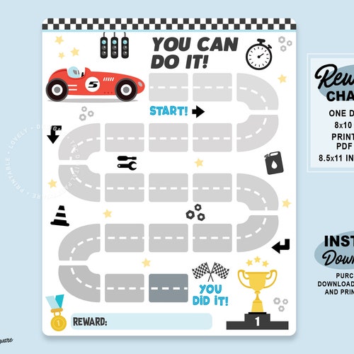 Printable Racing Car Reward Chart Cars Kids Behavior Chart - Etsy