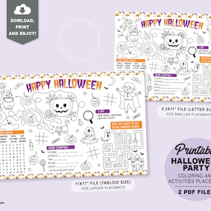Halloween Coloring Placemat | Printable Halloween Party Coloring Page ...