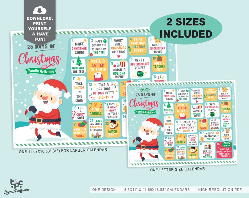 Editable 25 Days of Christmas Countdown Calendar of Fun Family - Etsy