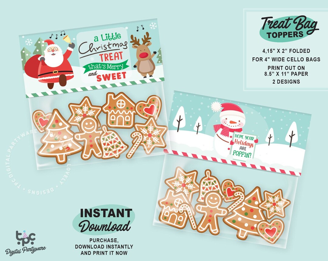Christmas Treat Bag Toppers Printable Christmas Cookie Tag Holiday Tag ...