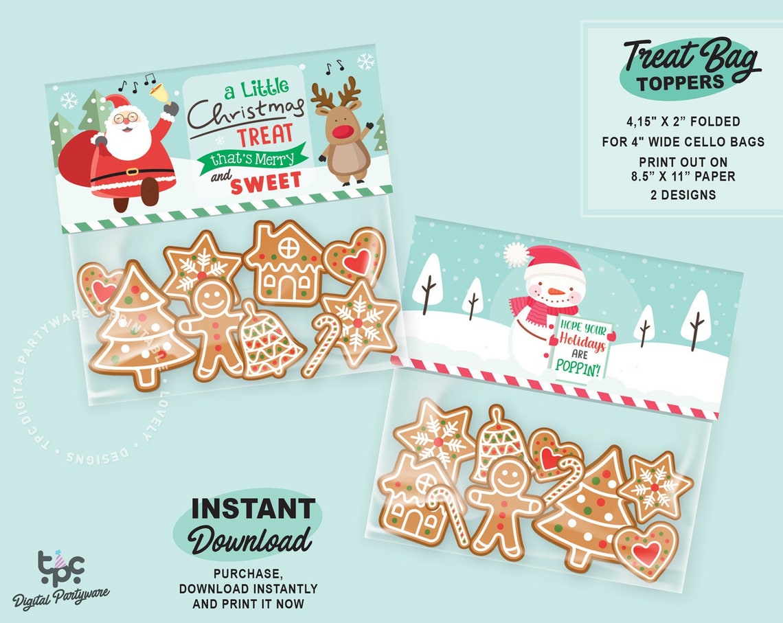 Christmas Treat Bag Toppers Printable Christmas Cookie Tag | Etsy