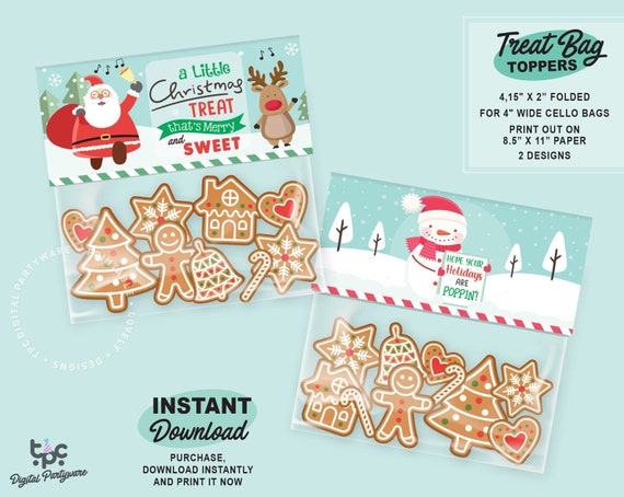 Christmas Treat Bag Toppers Printable Christmas Cookie Tag | Etsy