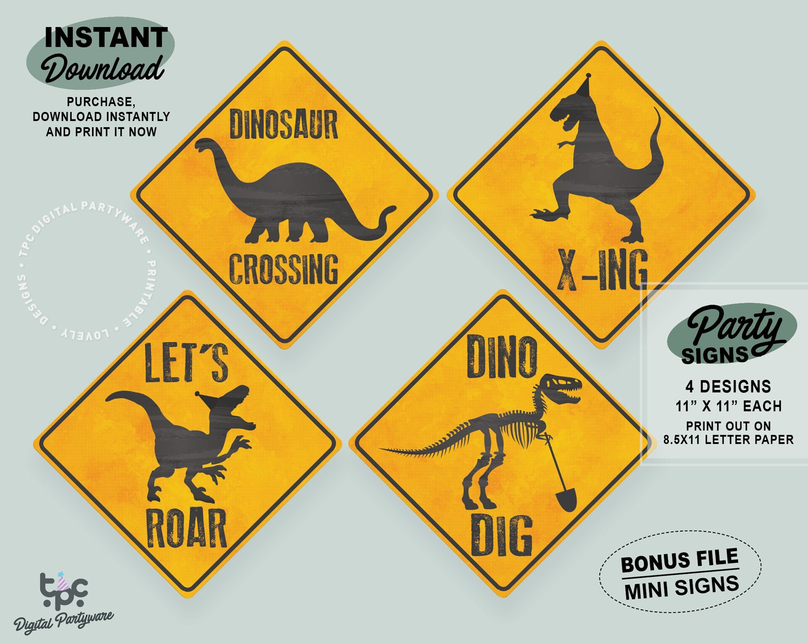 Dinosaur Birthday Party Signs Printable Dinosaur Set of 4 - Etsy