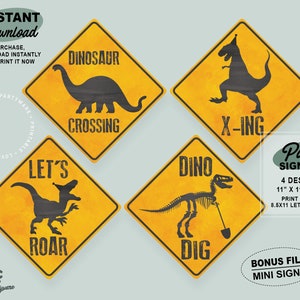 Dinosaur Birthday Party Signs | Printable Dinosaur Set of 4 Party Signs ...