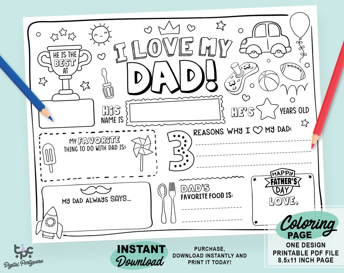 Fathers Day Printable Coloring Page Printable All About Dad - Etsy