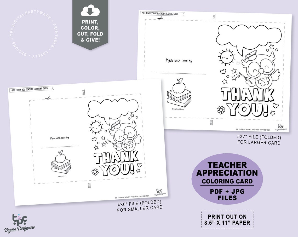 Teacher Appreciation Card Printable Coloring Card Teacher - Etsy