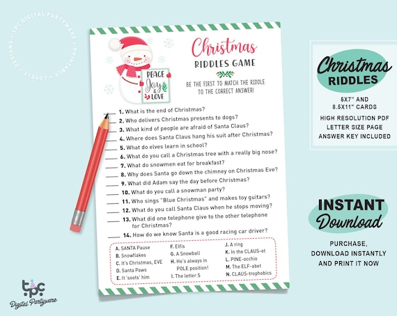 Christmas Riddles Game Printable Christmas Trivia Game | Etsy