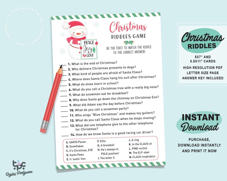 Christmas Riddles Game Printable Christmas Trivia Game | Etsy