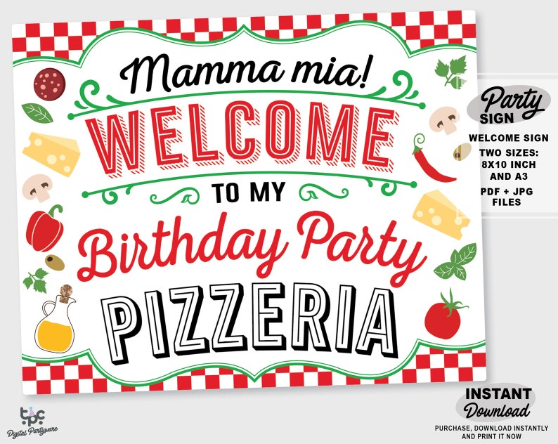 Pizza Party Sign Printable Pizzeria Birthday Party Sign - Etsy